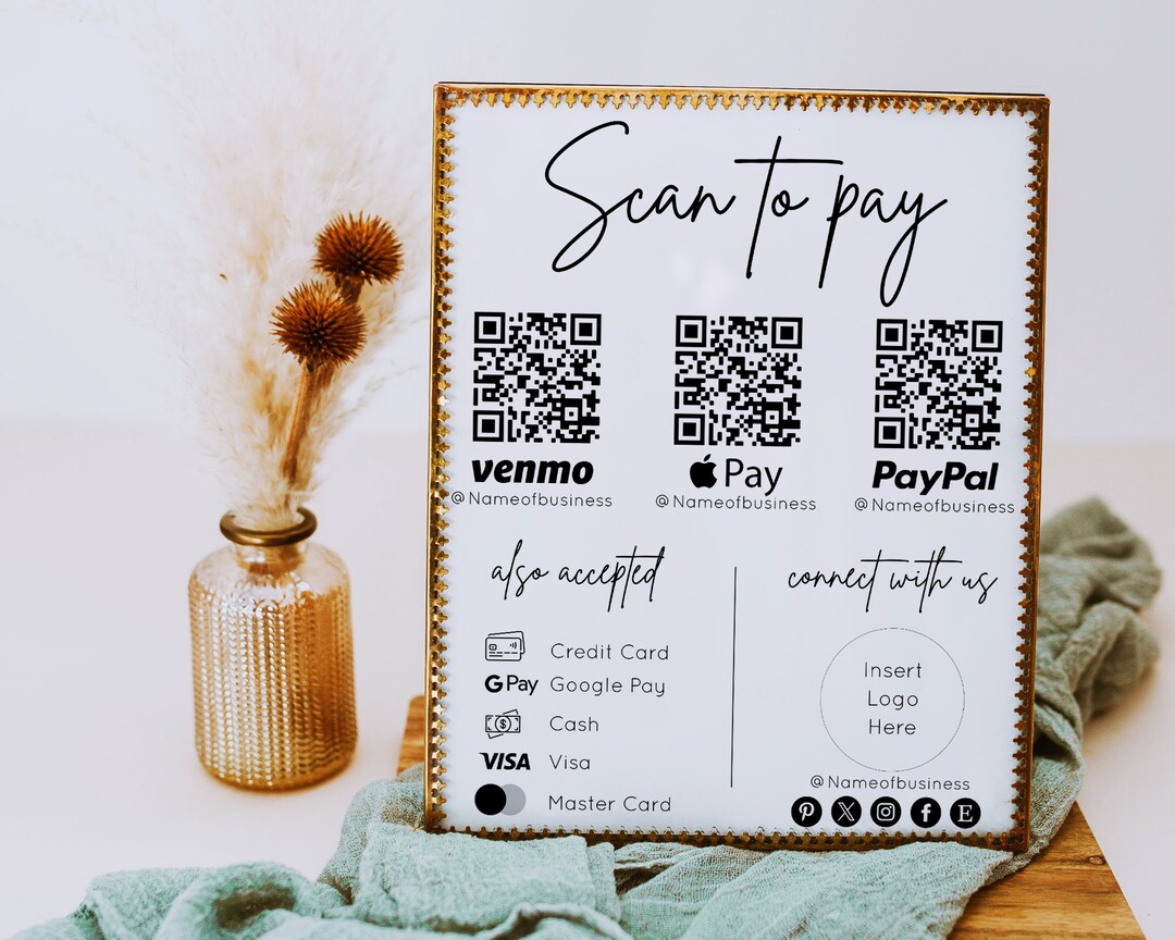 Scan to Pay Sign - Scannable QR Code Sign - Social Media Sign - Bar ...