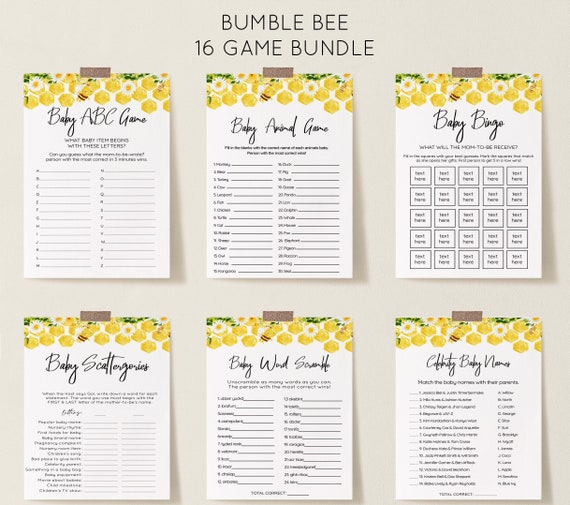 Bumble Bee Baby Shower Game Bundle - 16 Games by Modern Event Design Co ...