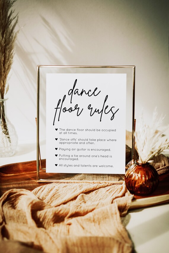 Dance Floor Rules Sign, Wedding Dance Floor Sign - Modern Minimalist ...