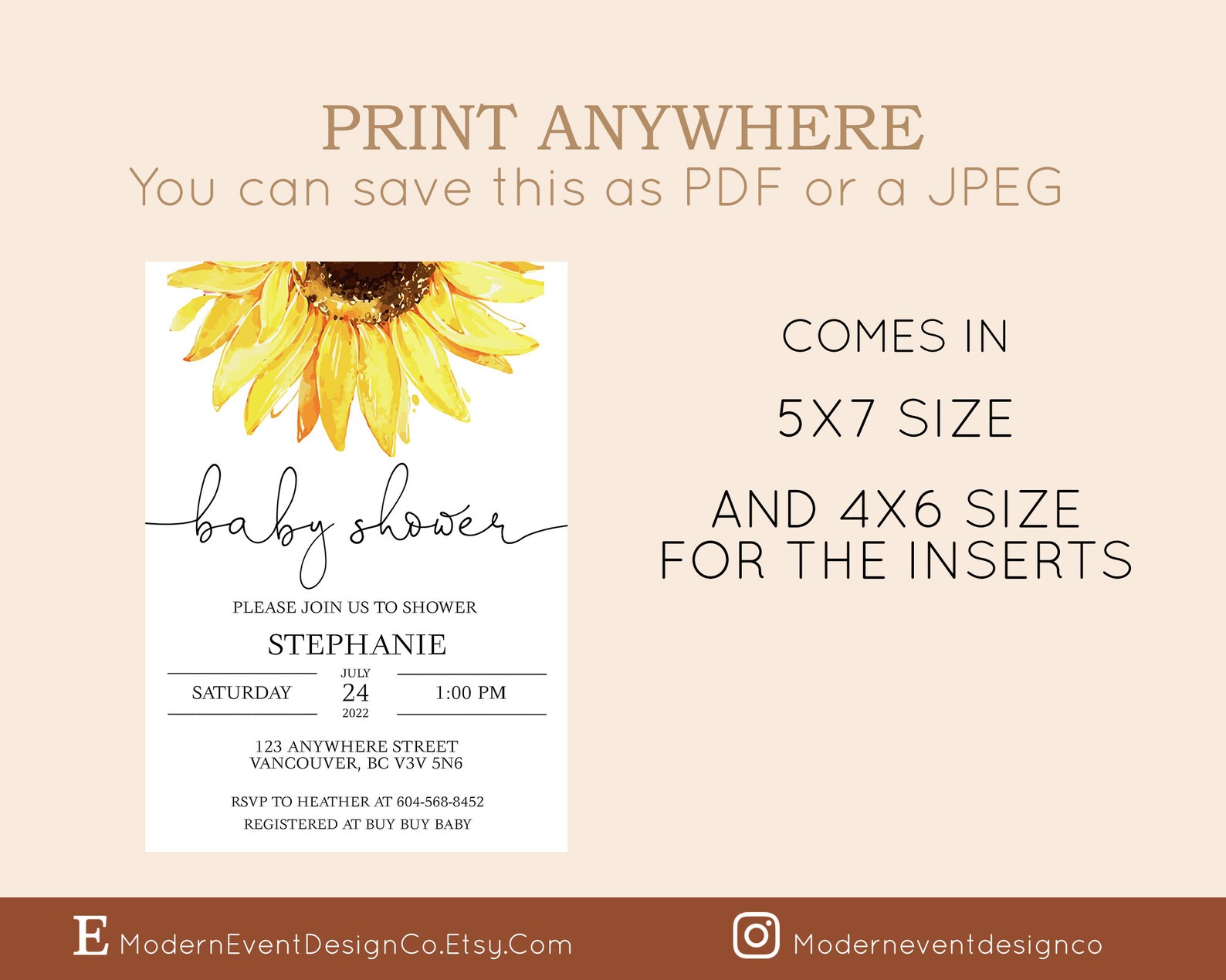 Sunflower Baby Shower Invitation Yellow Floral Baby Shower - Etsy