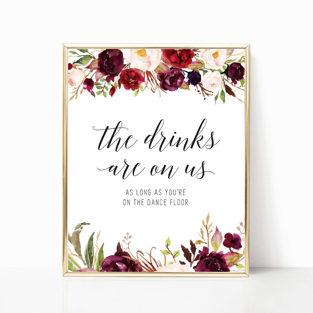 Drinks Are on Us Sign, Open Bar Sign, Wedding Bar Signs, Printable ...