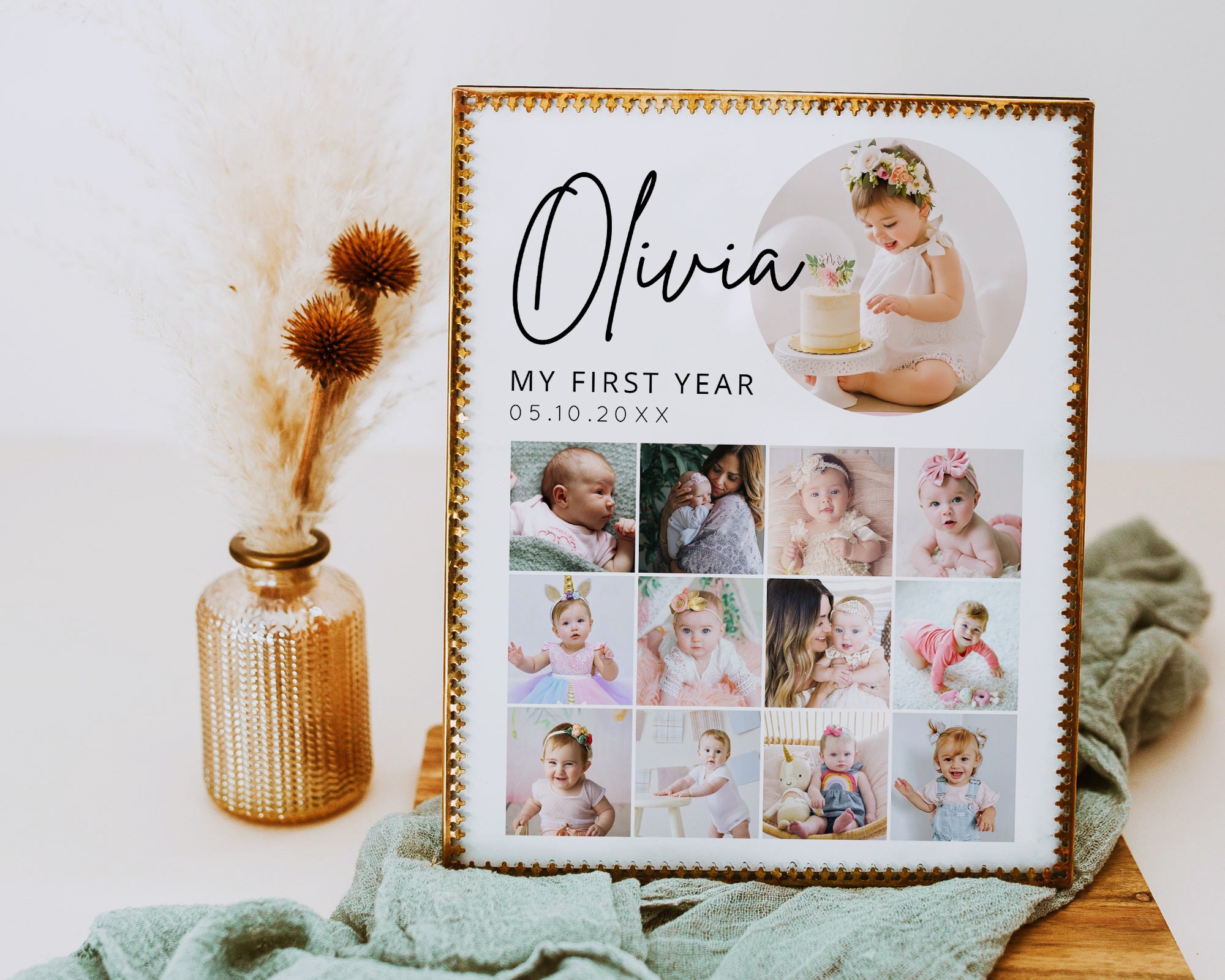 My First Year Board - Printable Baby's First Year Photo Poster Template ...