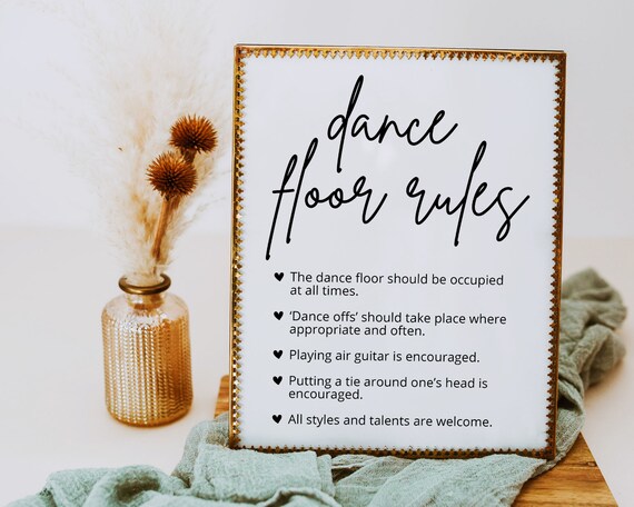 Dance Floor Rules Sign, Wedding Dance Floor Sign - Dance Floor Rules ...