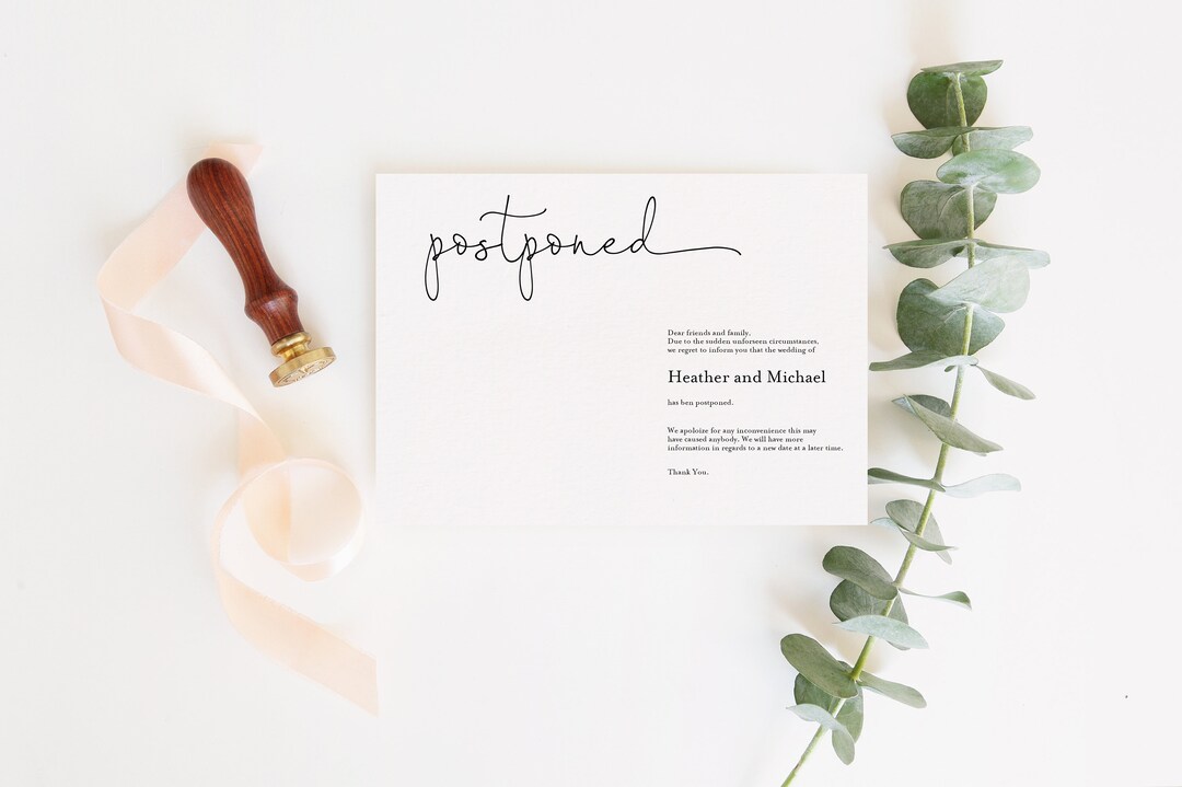 Printable Wedding Postpone Announcement Card Template, Change of Date ...