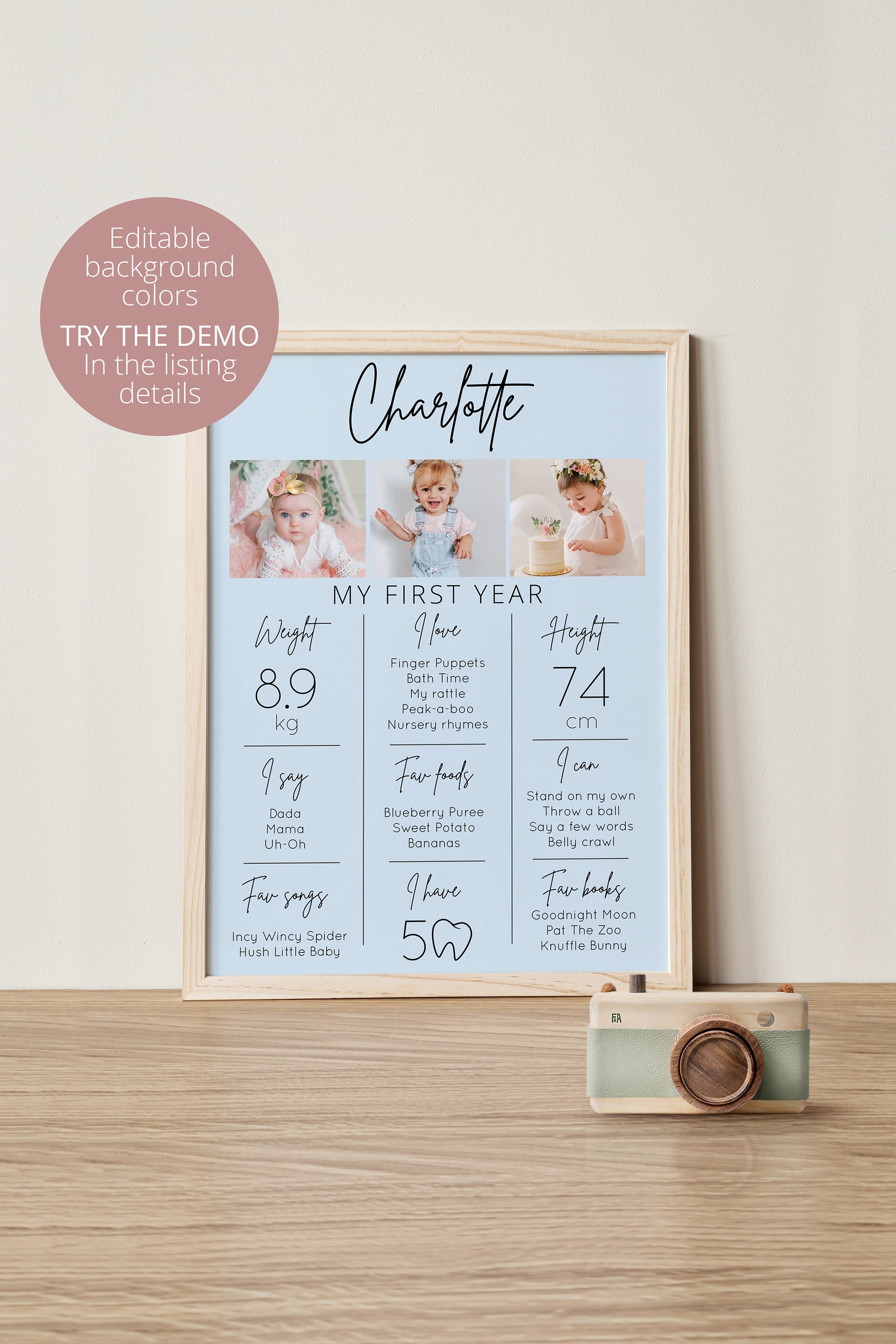 Photo First Birthday Milestone Board Template Minimalist - Etsy