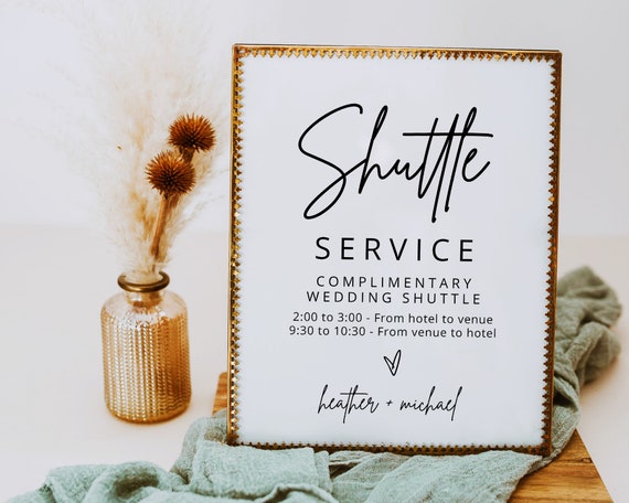 Wedding Shuttle Service Sign - Wedding Transportation Sign, Shuttle ...