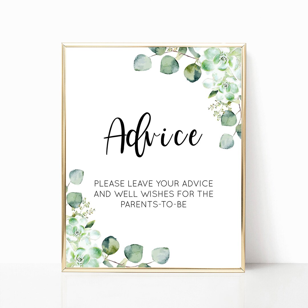 Advice for the New Parents Sign, Succulent Greenery Shower Sign ...