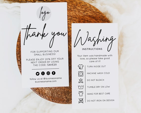 Washing Instructions Card Template, Washing Insert Instructions Card ...