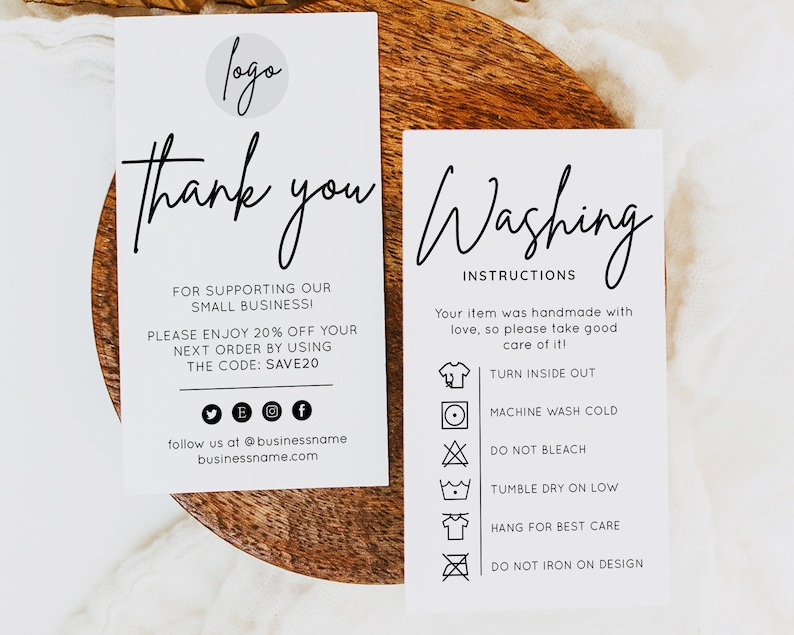 Editable Washing Instructions Card Template, Printable Clothing Care ...
