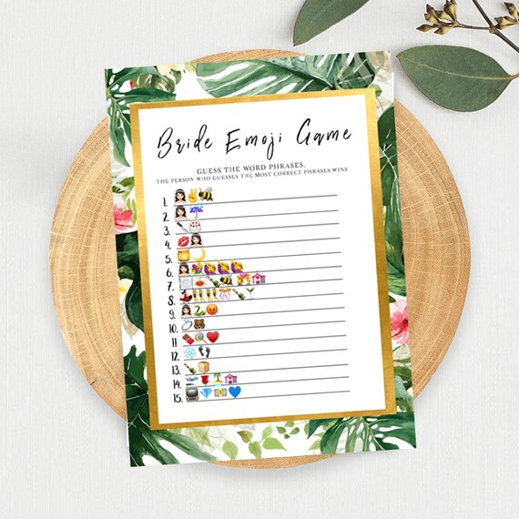 Tropical Emoji Pictionary Bridal Shower Game 5x7 JPG - Etsy