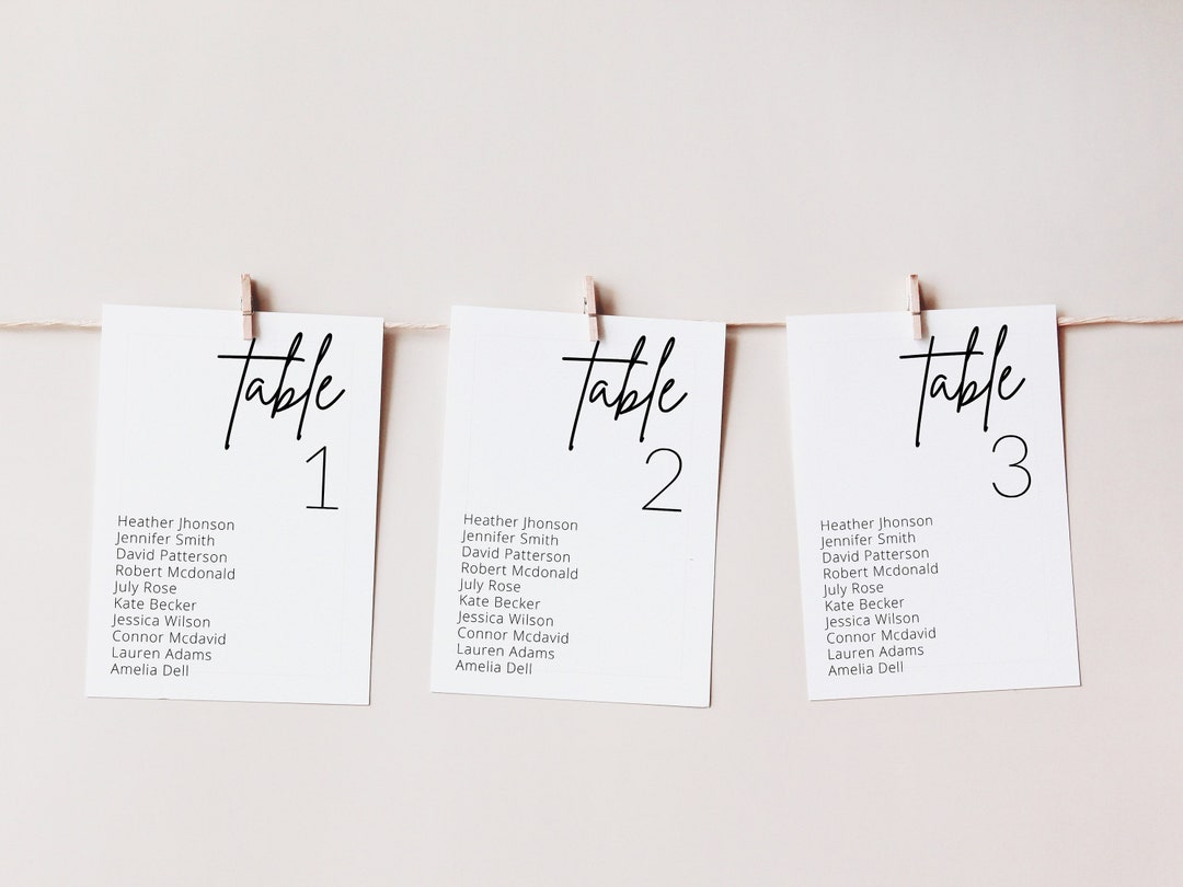 Minimalist Wedding Seating Chart Card Template, Modern Wedding Seating ...