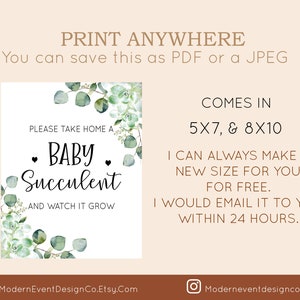 Baby Shower Succulent Favor Sign, Succulent Baby Shower Sign, Baby ...
