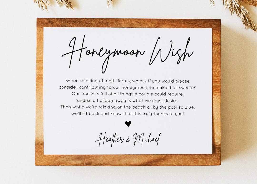 Honeymoon Wish Card - Honeymoon Fund Care Template - Honeymoon Wish ...