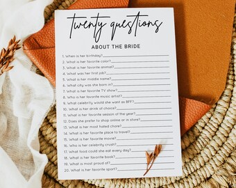20 Questions About the Bride Bridal Shower Game, Bridal Shower Games ...