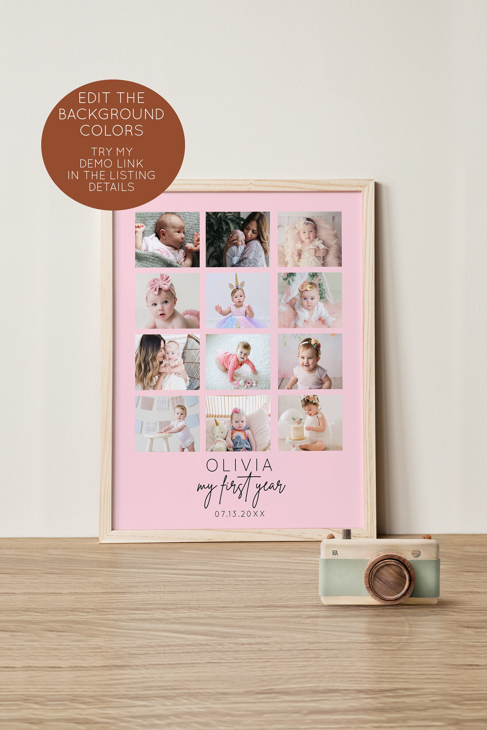 First Year Photo Collage Template, Baby 1st Birthday Gift, Babys First ...