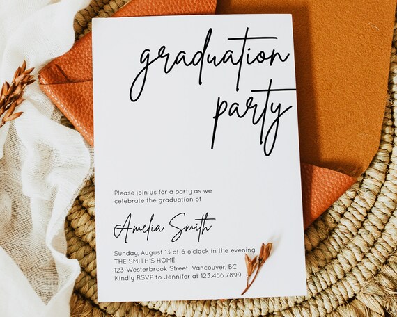 Modern Graduation Invitation Template, Simple Graduation Invitation ...