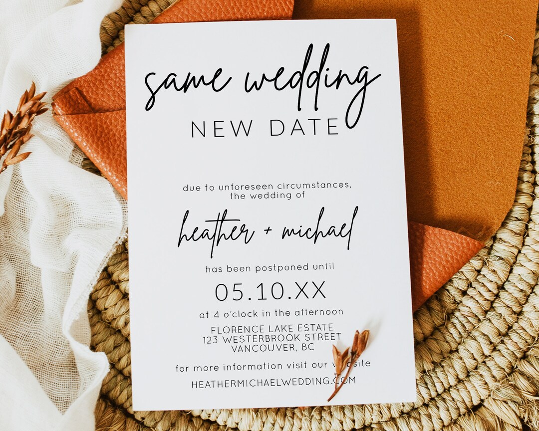 New Date Announcement Template - Same Wedding New Date Invitation ...