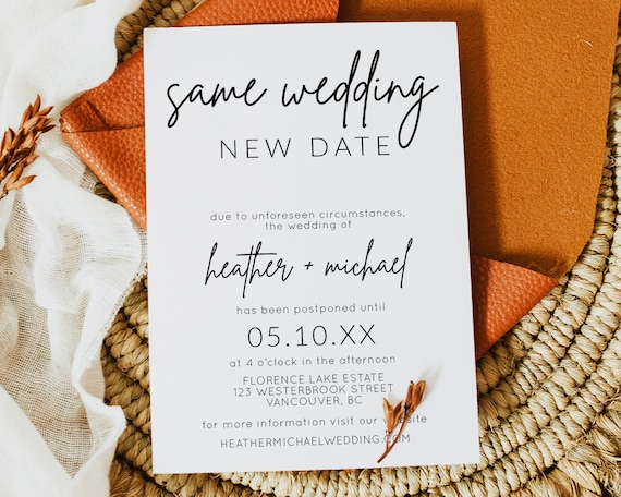 New Date Announcement Template - Same Wedding New Date Invitation ...