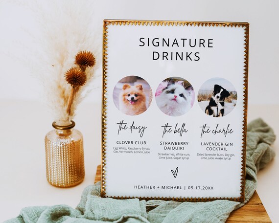 Dogs Signature Drink Sign, Wedding Signature Cocktails Pets, Boho ...