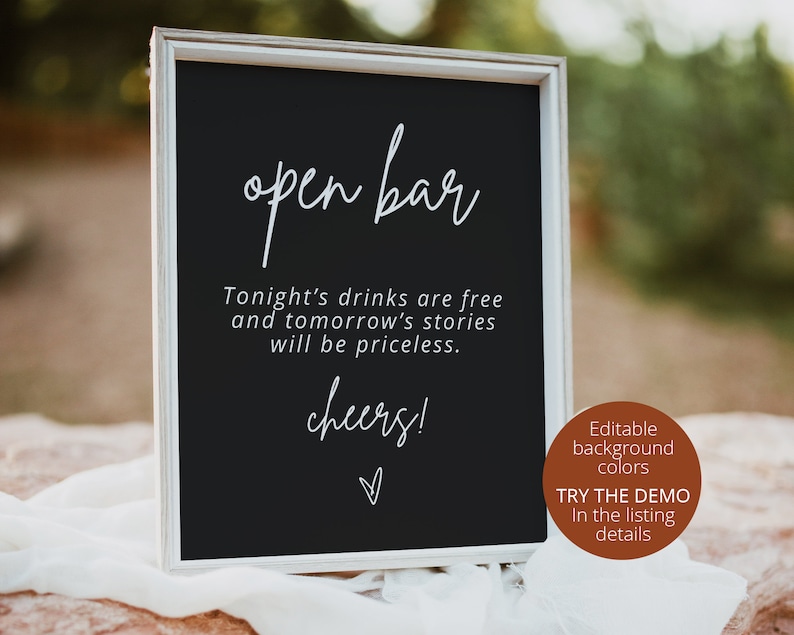 Open Bar Sign Printable Open Bar Sign Wedding Bar Sign - Etsy