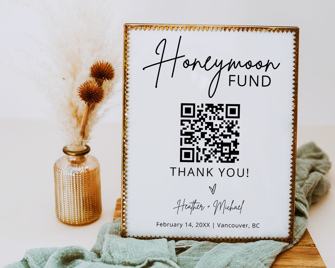 Honeymoon Fund Sign, Wedding QR Code Sign Printable, Honeymoon Fund ...
