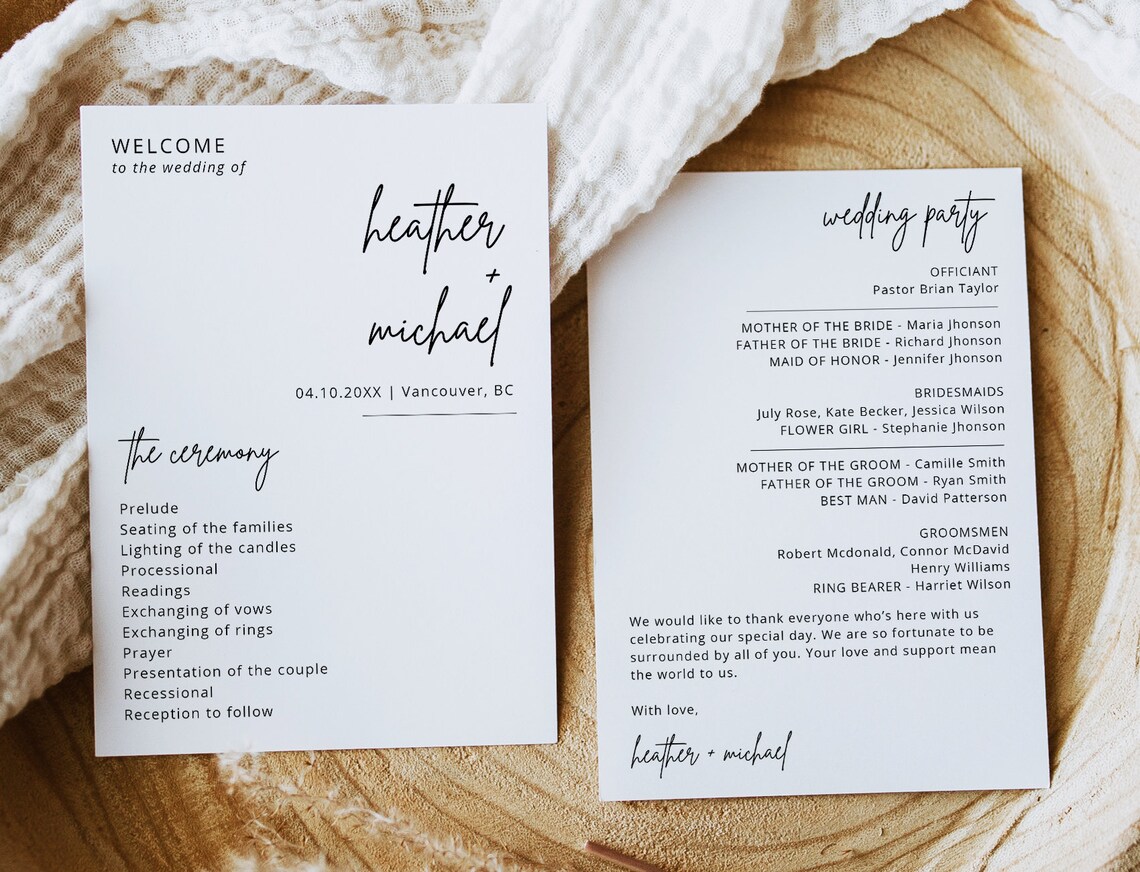 Order of Wedding Program Template Wedding Program Template - Etsy