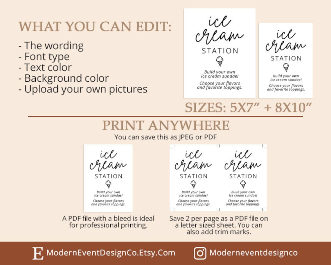 Ice Cream Bar Sign Template Ice Cream Station Sign Printable - Etsy