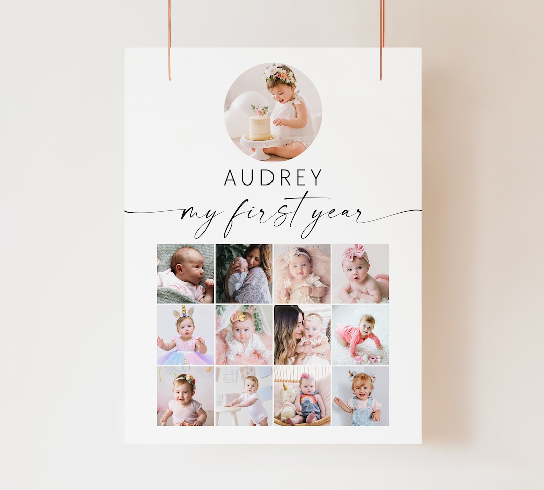 My First Year Board - Printable Baby's First Year Photo Poster Template ...