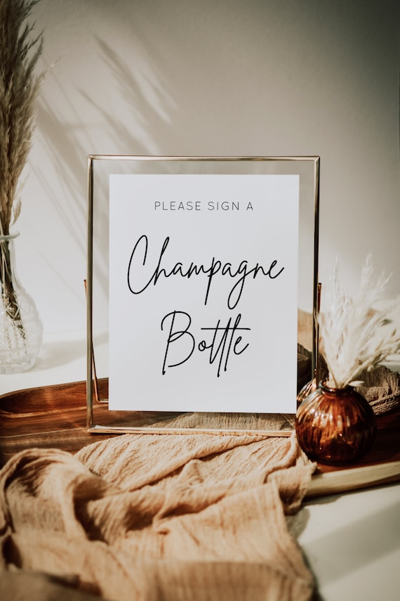 Please Sign A Champagne Bottle Sign - Wedding Champagne Sign - Modern ...