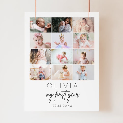 Editable First Year Photo Collage Baby First Year Poster 12 - Etsy