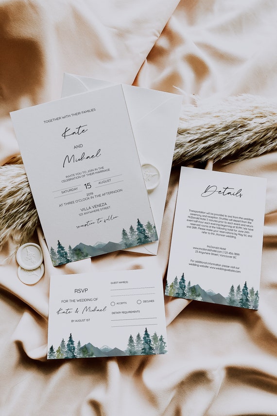 Pine Tree Wedding Invitation Set - winter wedding invitation - digital ...