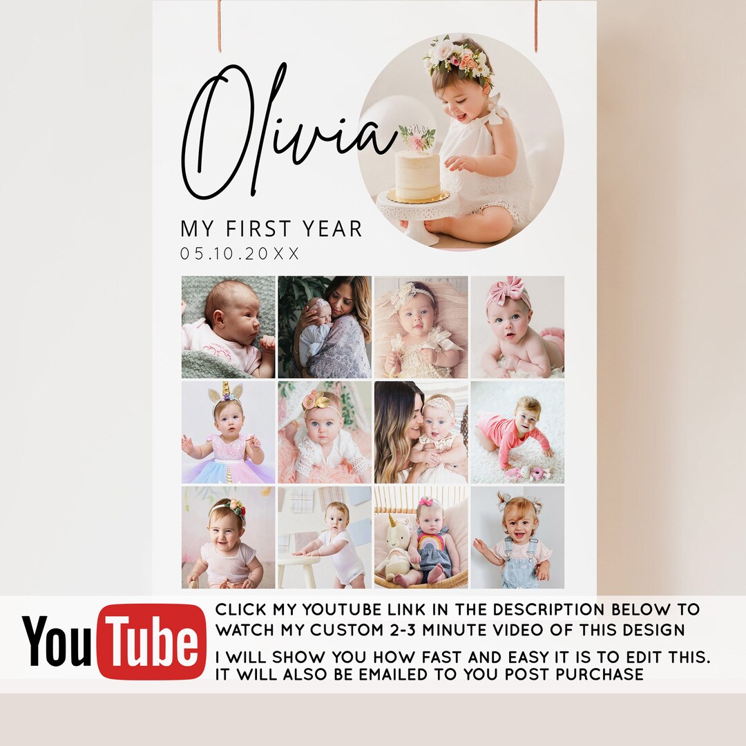 First Birthday Photo Sign Template, 1st Birthday Photo Poster, Baby's ...