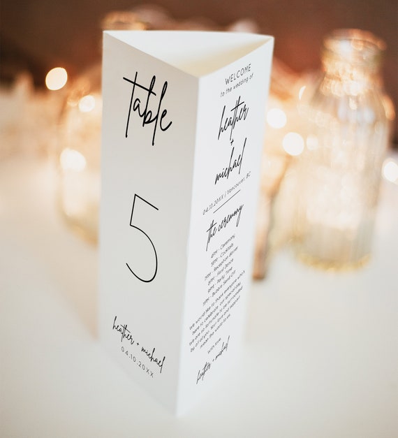 Wedding Table Decorations, Wedding Menu Program, Tri-Fold Number ...