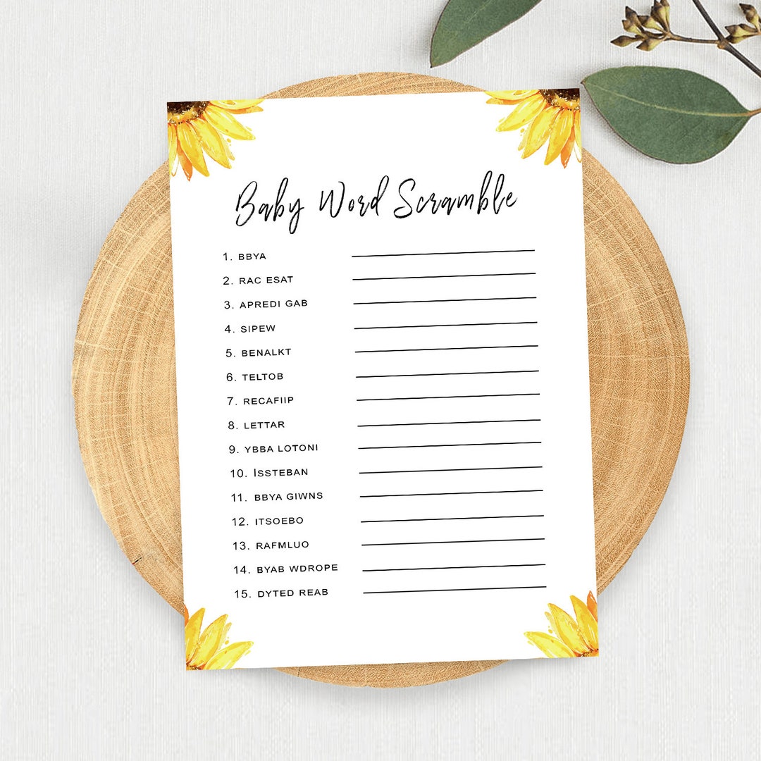 Sunflower Word Scramble Baby Shower Game - 5x7 JPG File - Instant ...