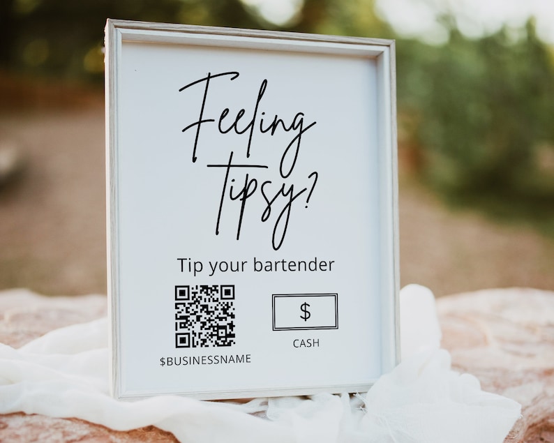 Bartender Tip Sign | QR Code Sign | Scan to Pay | Venmo | Cashapp ...