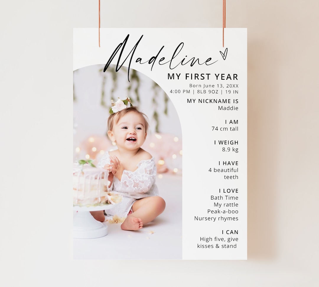 Milestone Birthday Sign, Printable Baby's First Year Poster Template ...