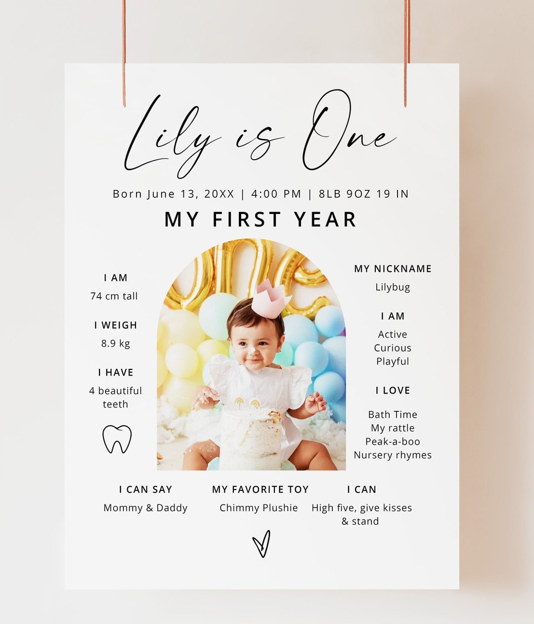 Printable Baby's First Year Poster Template, Modern 1st Birthday Photo ...