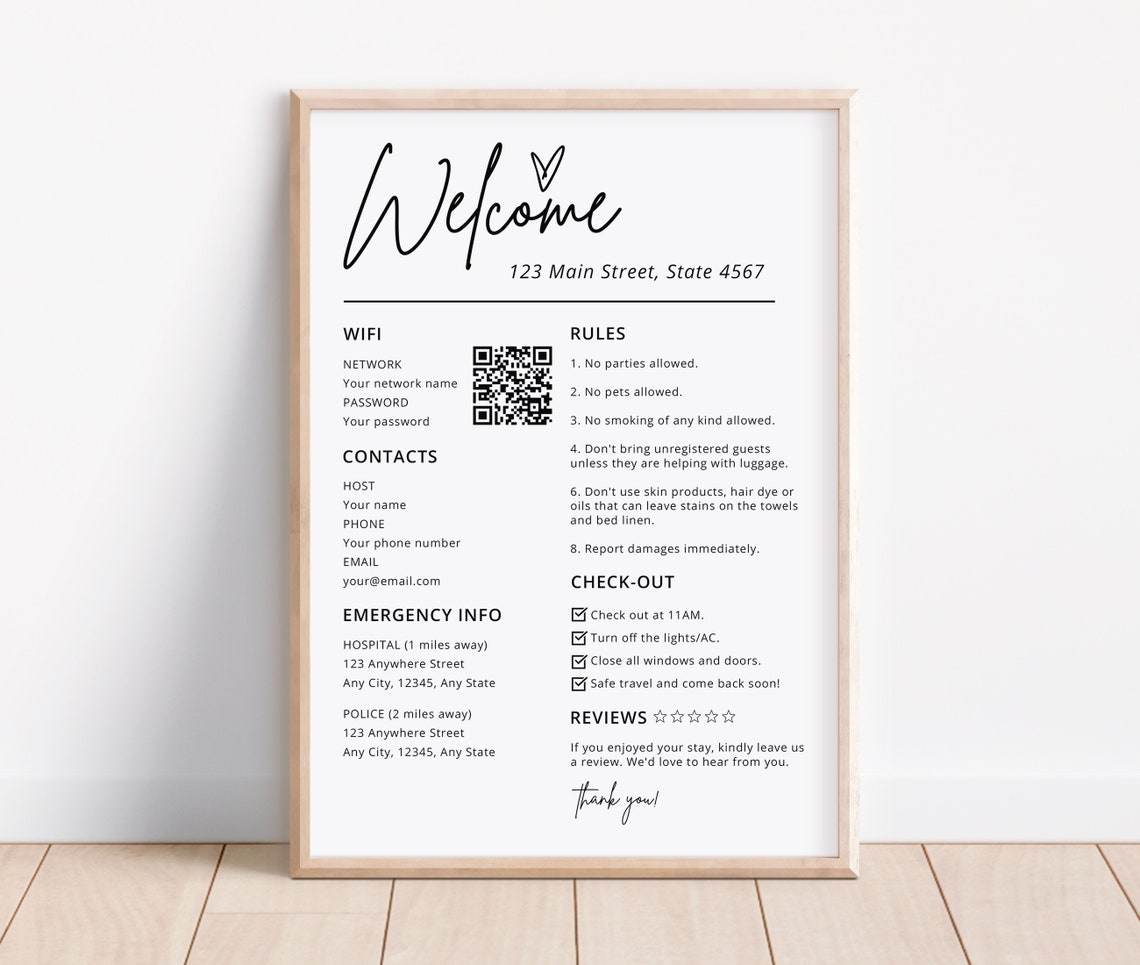 Editable Airbnb Welcome Template Printable Air BNB Welcome - Etsy