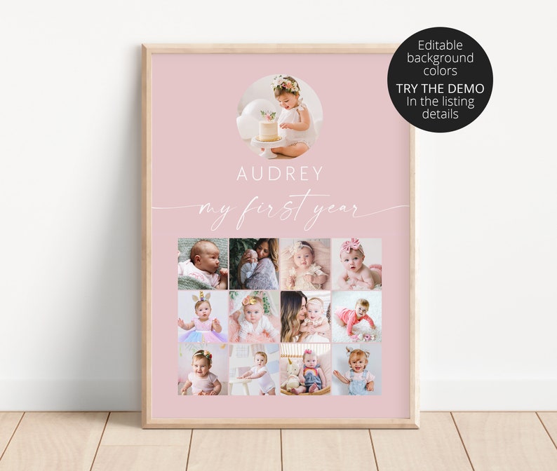 My First Year Board - Printable Baby's First Year Photo Poster Template ...
