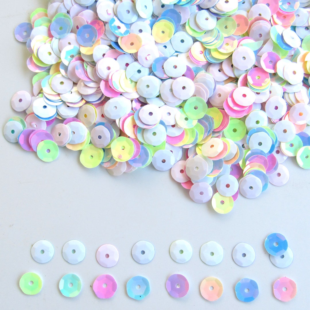 Two-sided White / Pastel Lustre Mix 10mm Round Cup Sequins Metallic ...