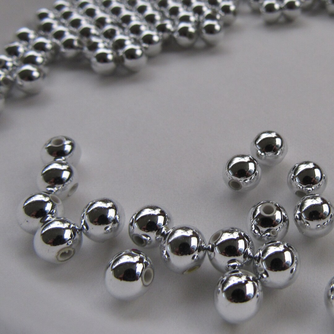 Perlas redondas de plástico/acrílico plateadas estilo perla artificial ...