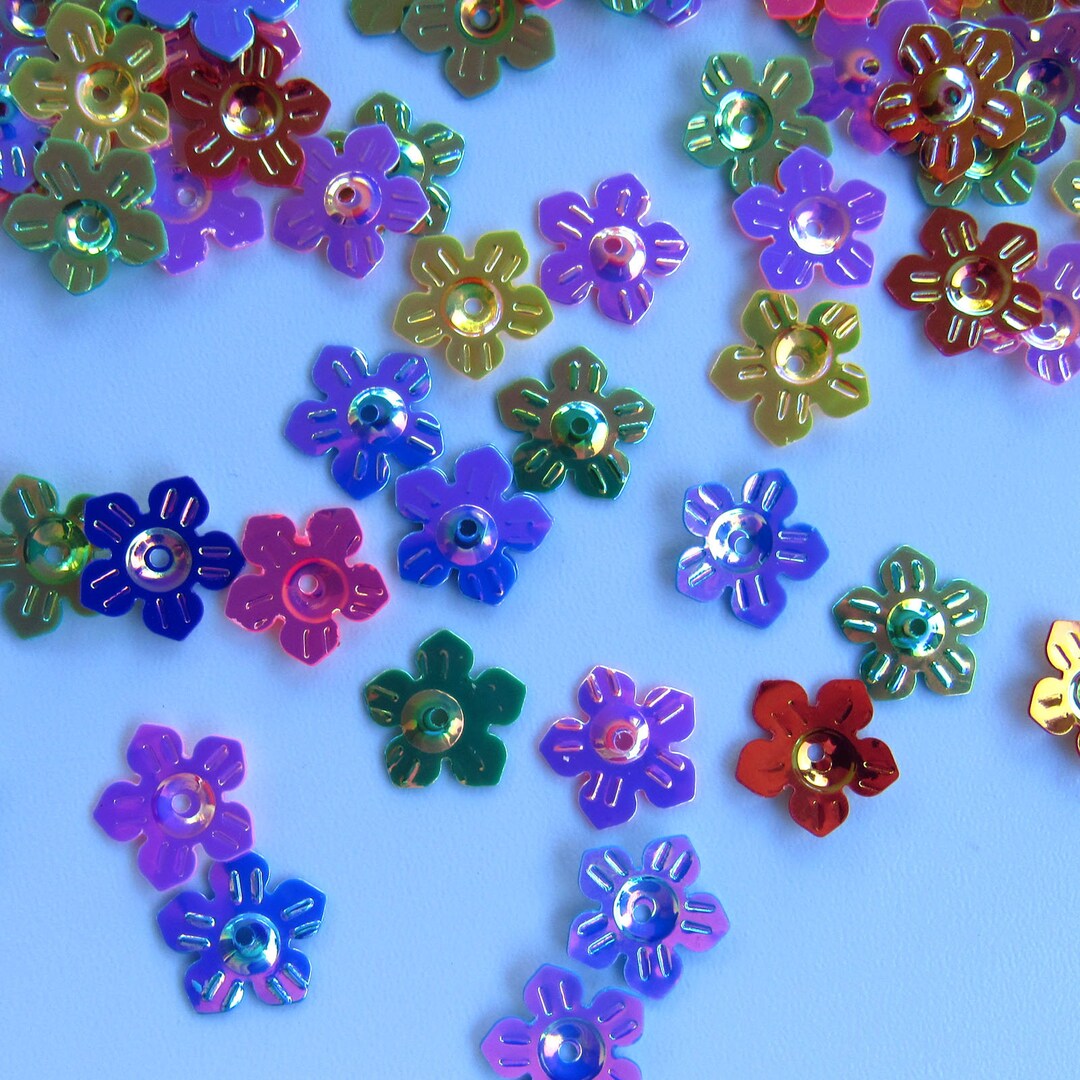 Sequins 5-petal Embossed Flowers Gold Wash Mixed Colors Lustre 13mm ...
