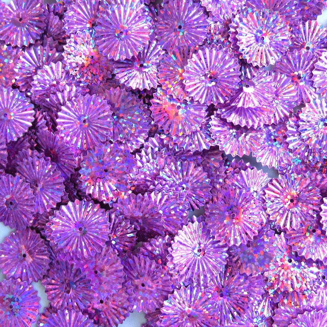 Pink Hologram 17mm Starburst / Sunburst / Wheels Sequins ~100 / ~500 ...
