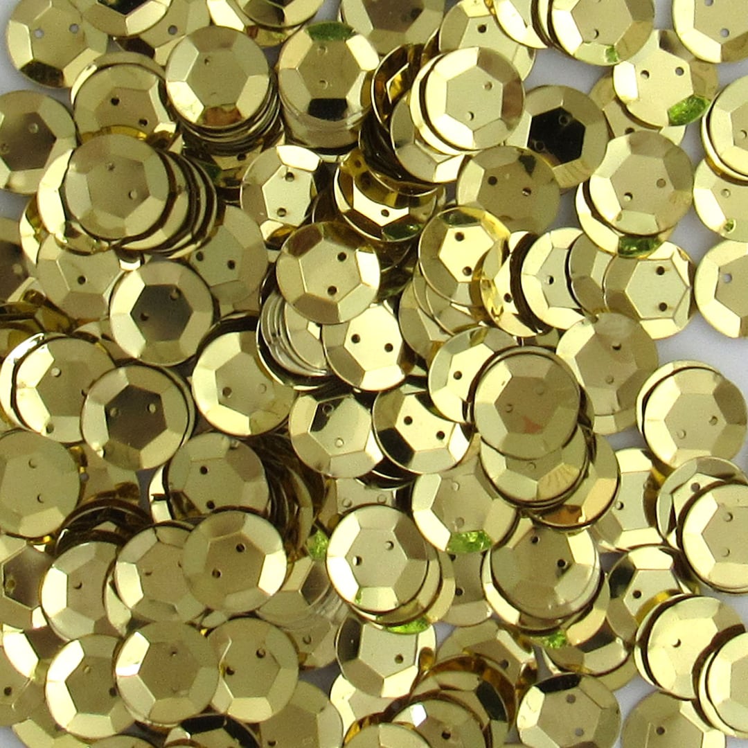 Gold (two-hole) 12mm Round Cup Sequins Metallic Loose ~240 / ~2,400 (25 ...