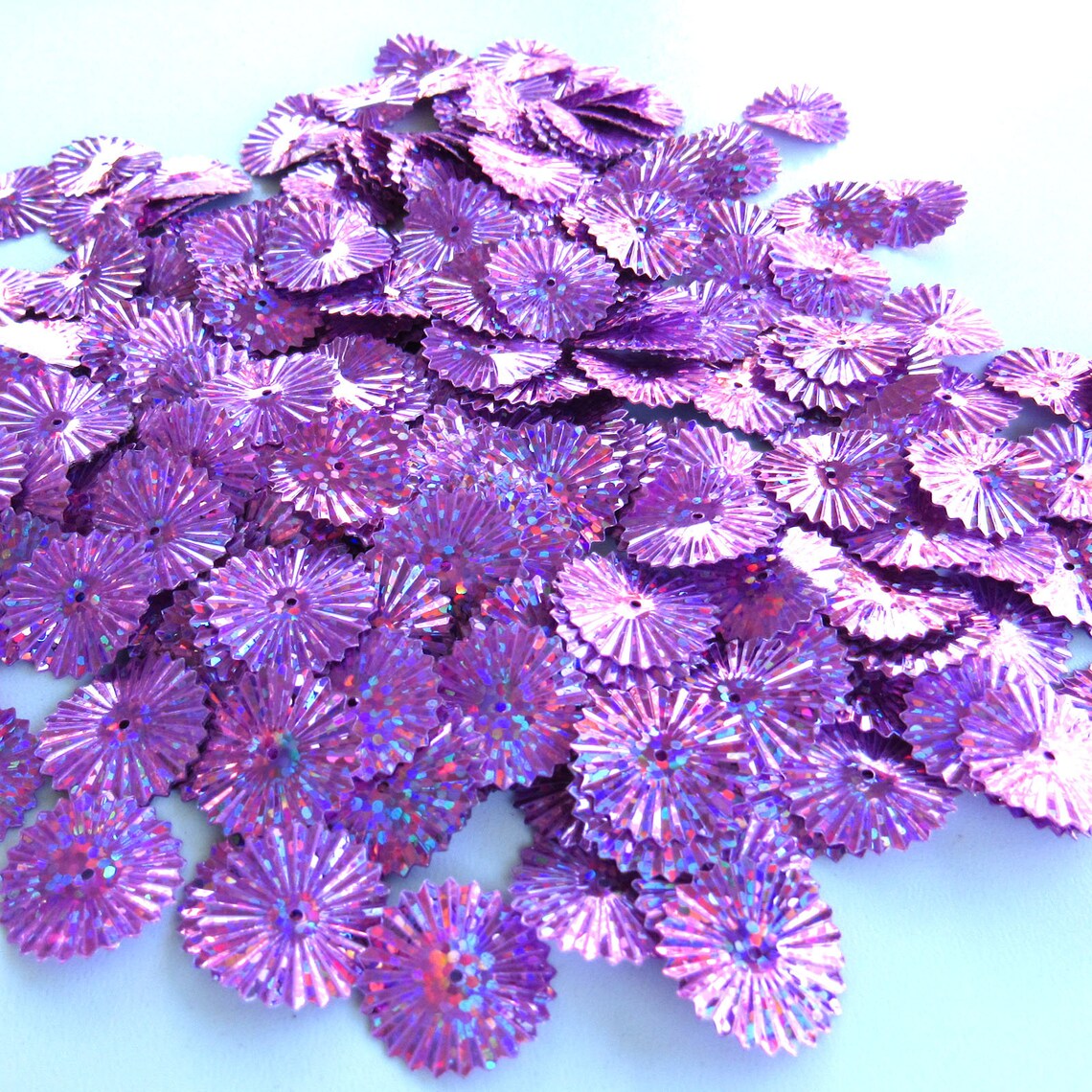 Pink Hologram 17mm Starburst / Sunburst / Wheels Sequins ~100 / ~500 ...