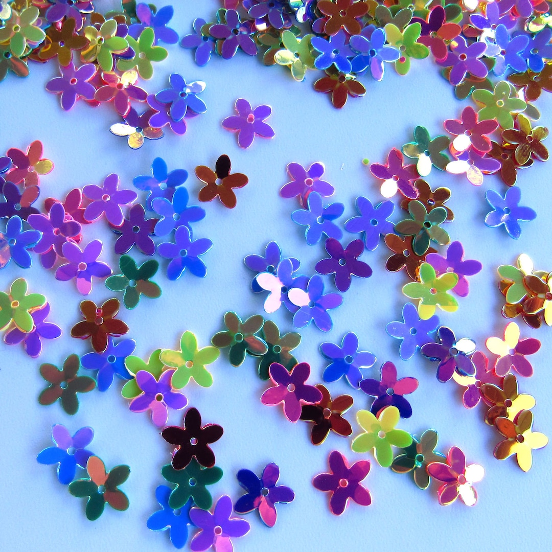 Sequins 5-petal Flowers Gold Wash Mixed Colored Lustre ~10mm ~150 ...