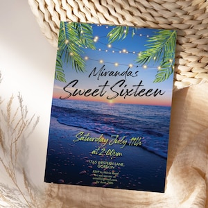 Sweet Sixteen Beach Party Birthday Invitation Printable Template ...