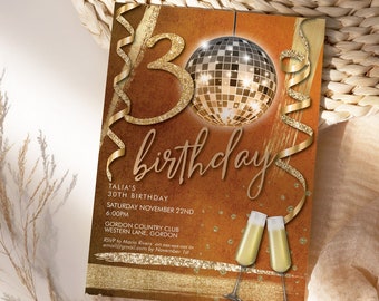 Mirror Ball: Birthday Invitation Plum. DIY Printable - Etsy
