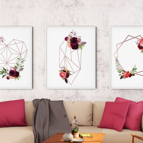 Geometric Prints Printable Wall Art Set of 3 Rose Gold Pink - Etsy