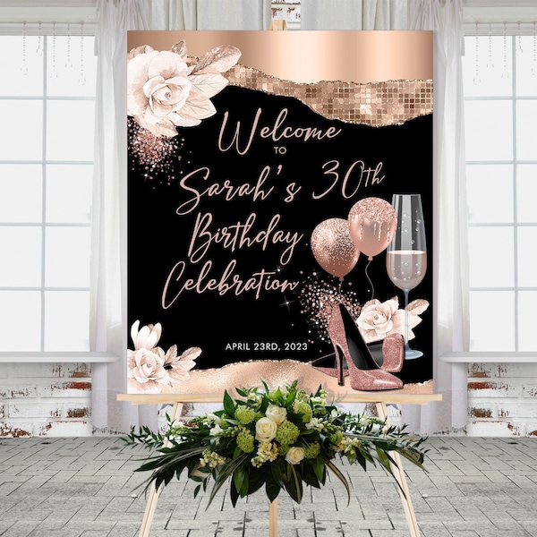 Welcome Birthday Party Sign Black And Gold Etsy